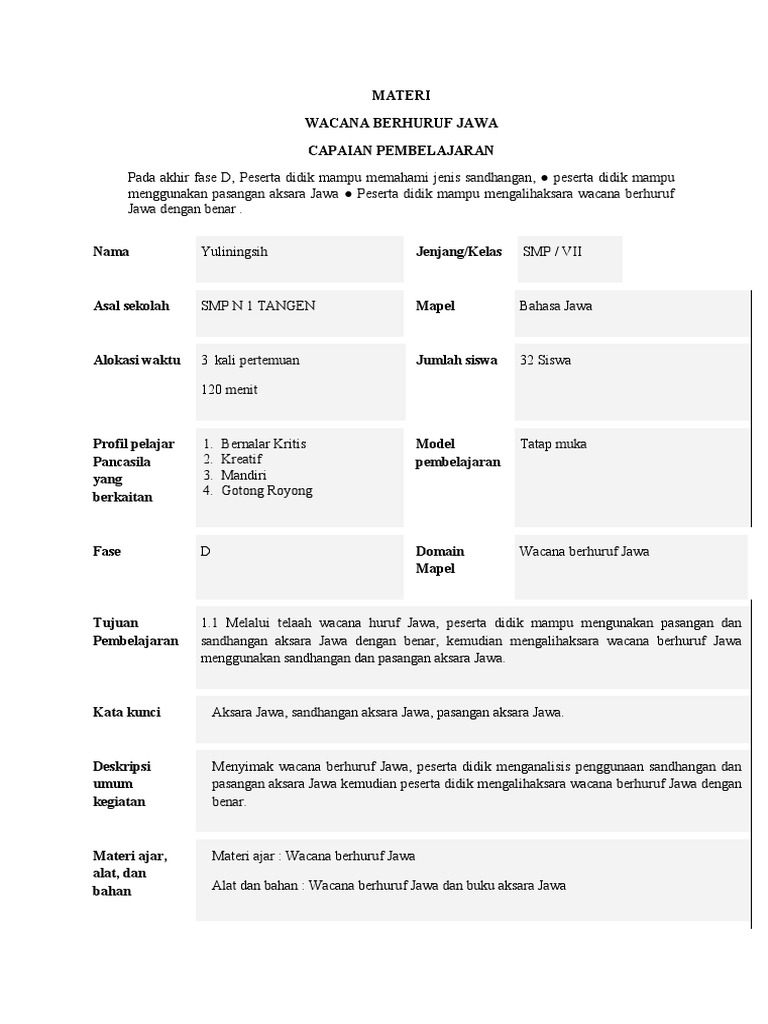MATERI 5 MENULIS AKSARA JAWA - SMT Genap | PDF