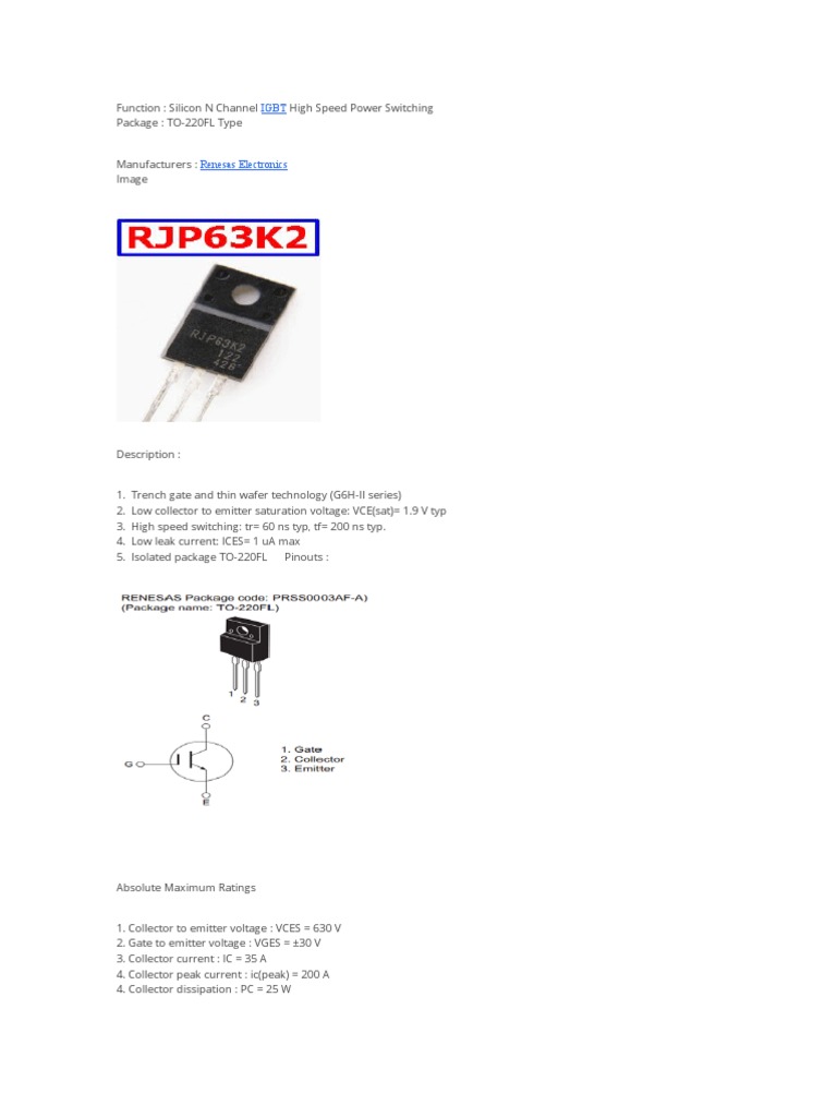 RJP63K2 Igbt | PDF | Science & Mathematics