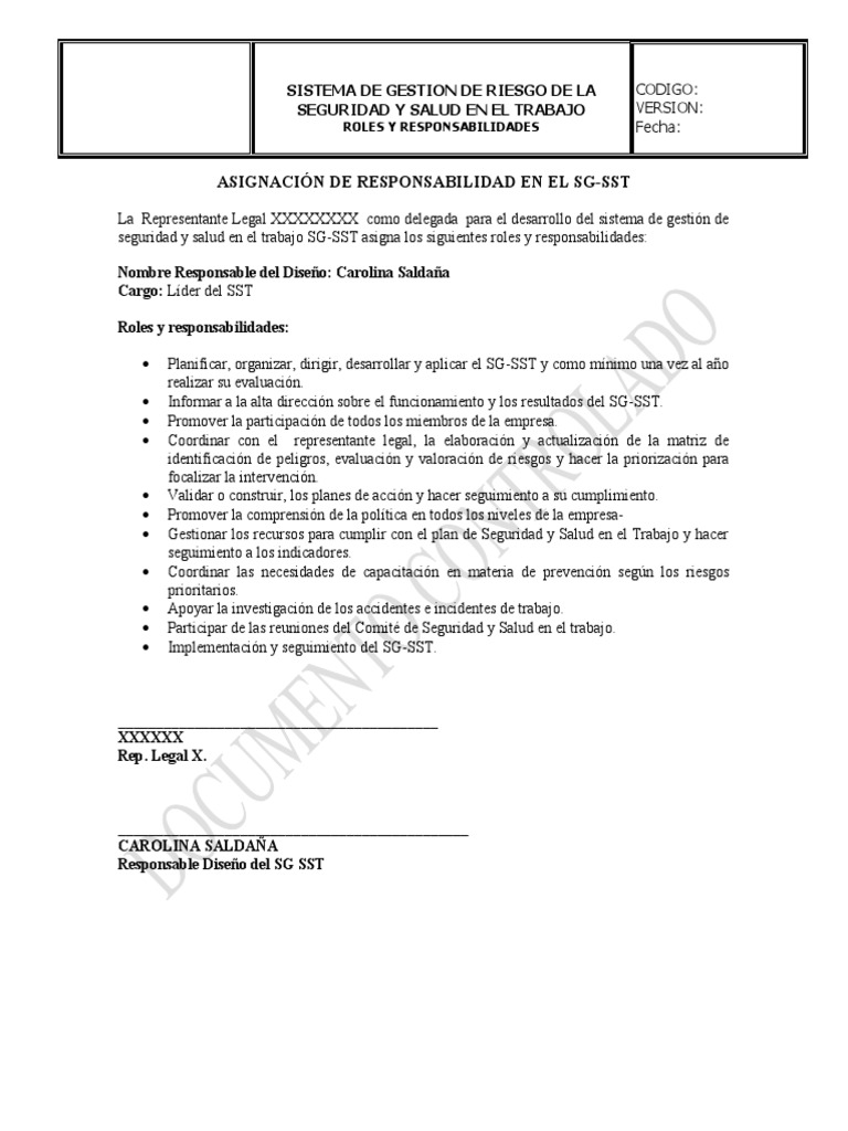 Carta Asignacion de Responsabilidades | PDF | Finanzas y dinero