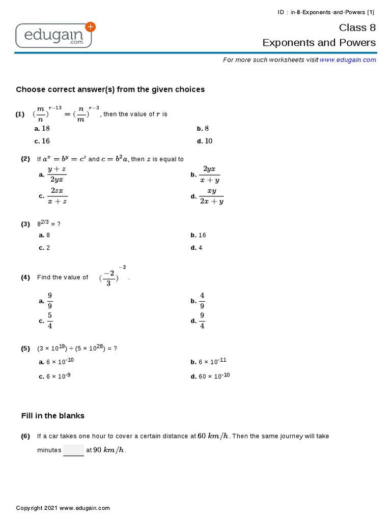 Grade 8 Exponents and Powers in | PDF | Speed | Applied Mathematics