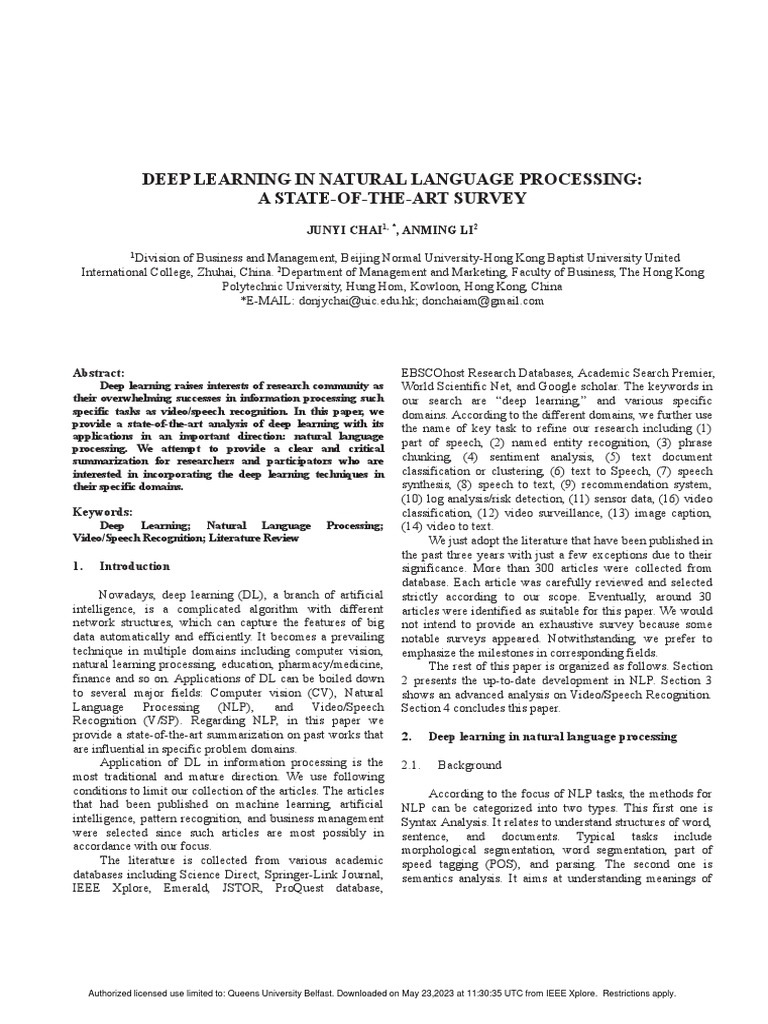 Deep Learning in Natural Language Processing A State-of-the-Art Survey | PDF | Deep Learning ...