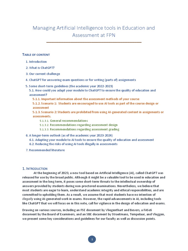 FPN - Edhub - Faculty Guidelines For Managing Artificial Intelligence Tools in Education and ...