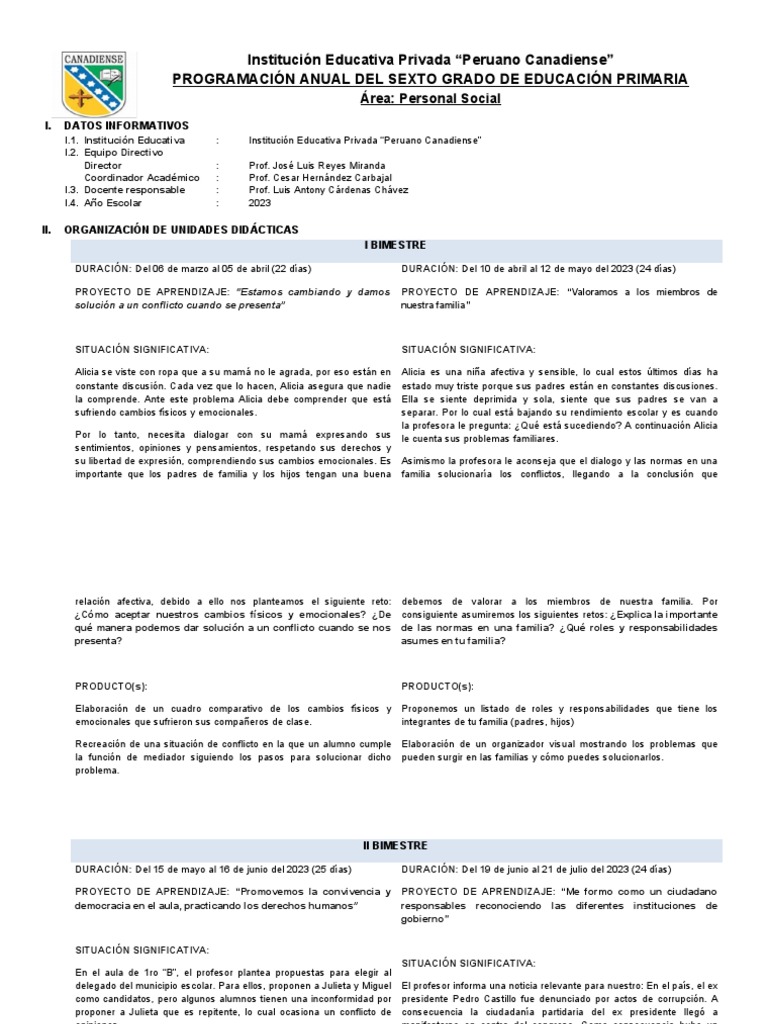 Programación Anual Inicial-Primaria PERSONAL | PDF | Familia | Maestros