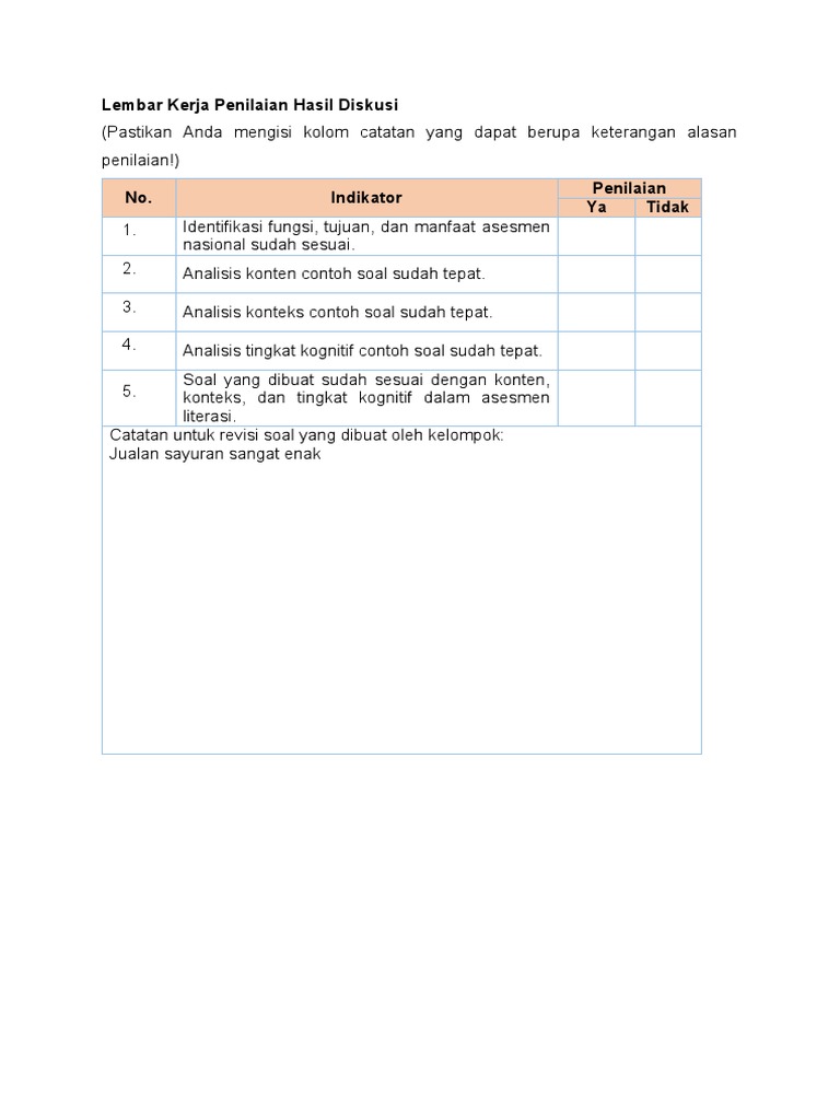 Lembar Kerja Penilaian Hasil Diskusi | PDF