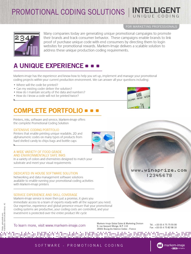 Markem-Imaje CoLOS Promotional Coding Datasheet | PDF | Printer (Computing) | Computer Programming