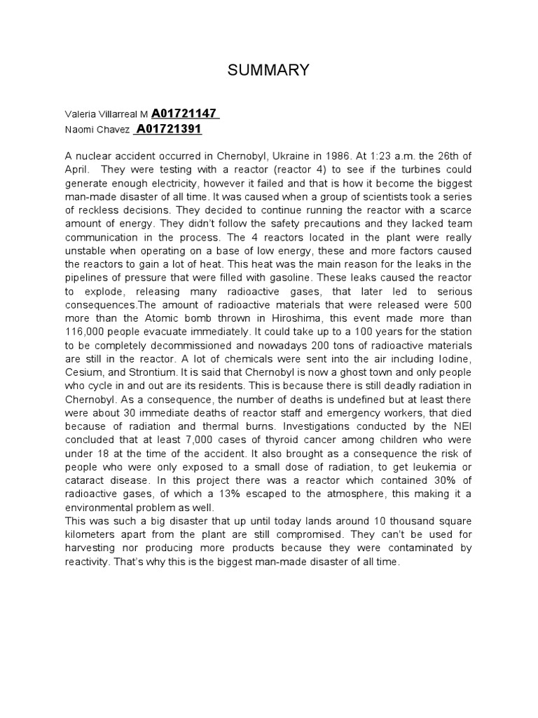 Summary Chernobyl | PDF | Chernobyl Disaster | Nuclear Reactor
