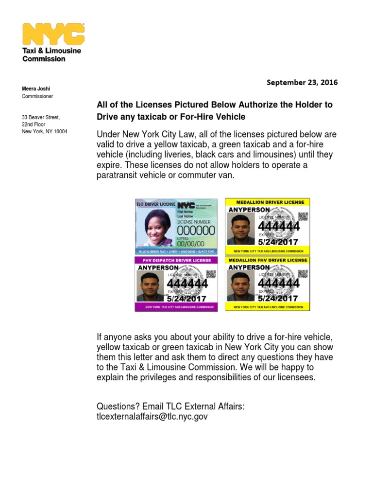 Official TLC Driver License Letter | PDF