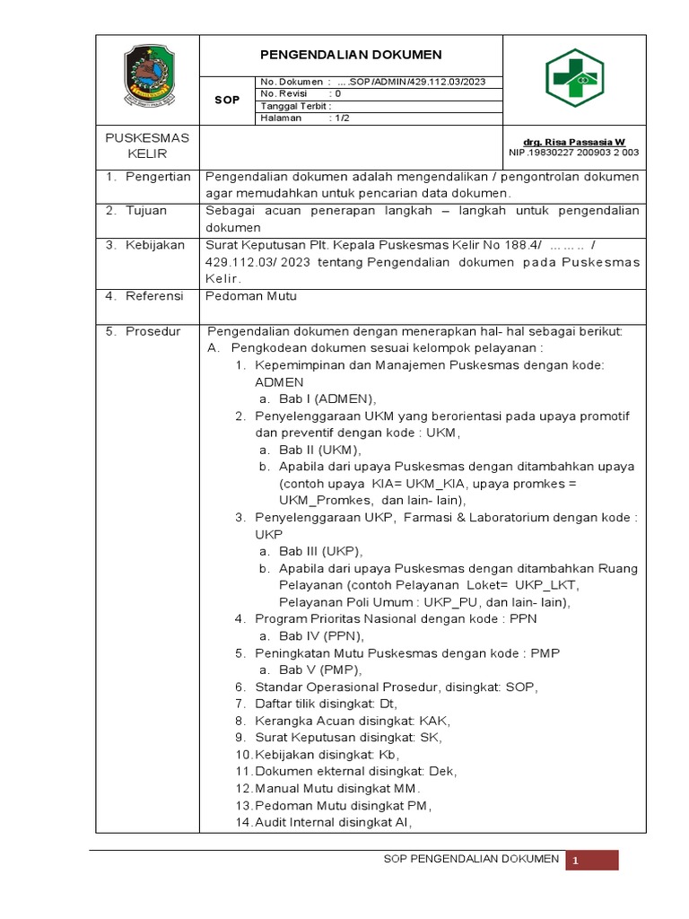 1.2.2.3 SOP Pengendalian Dokumen | PDF