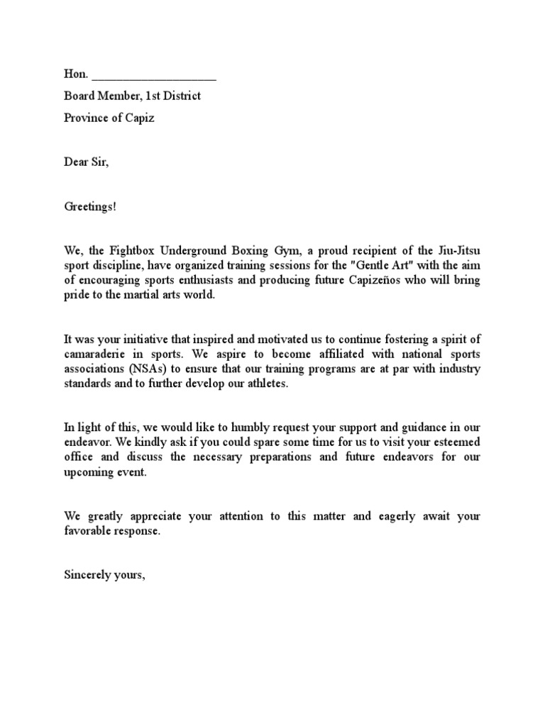Invitation for Sports Training Support | PDF