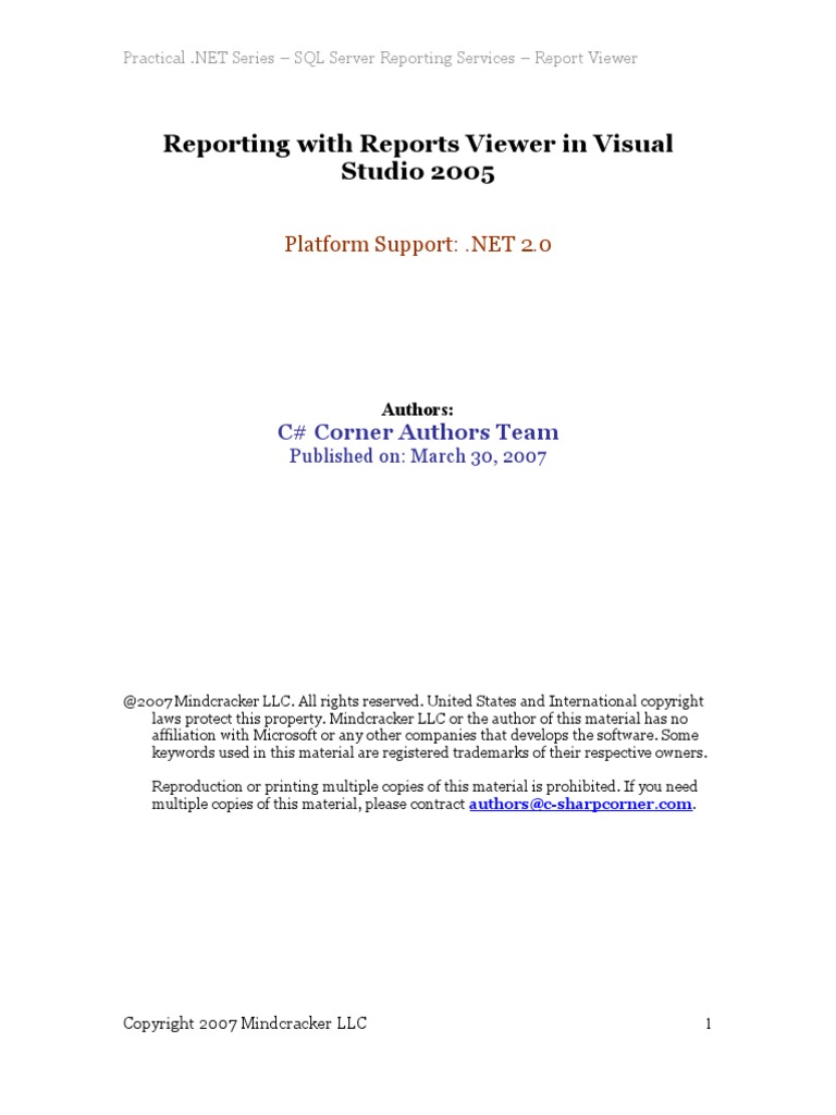 Reporting With Reports Viewer in Visual Studio 2005: C# Corner Authors ...