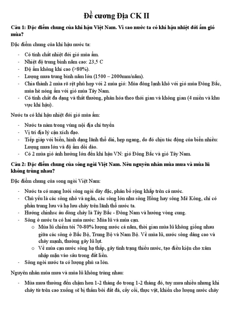 Đề cương Địa CK2 | PDF