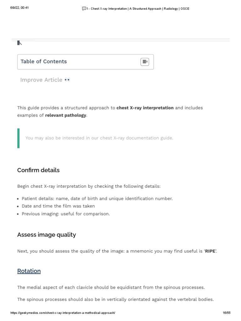 ?1 - Chest X-Ray Interpretation - A Structured Approach - Radiology - OSCE | PDF | Heart | Lung