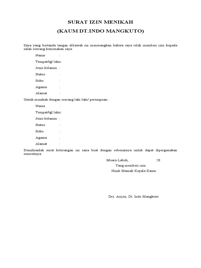 Surat Izin Menikah dari Ninik Mamak | PDF