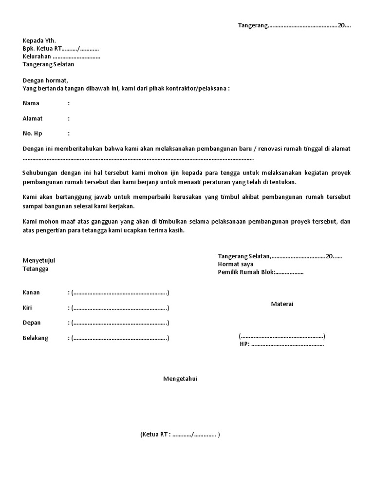 Surat Ijin Tetangga Renovasi | PDF