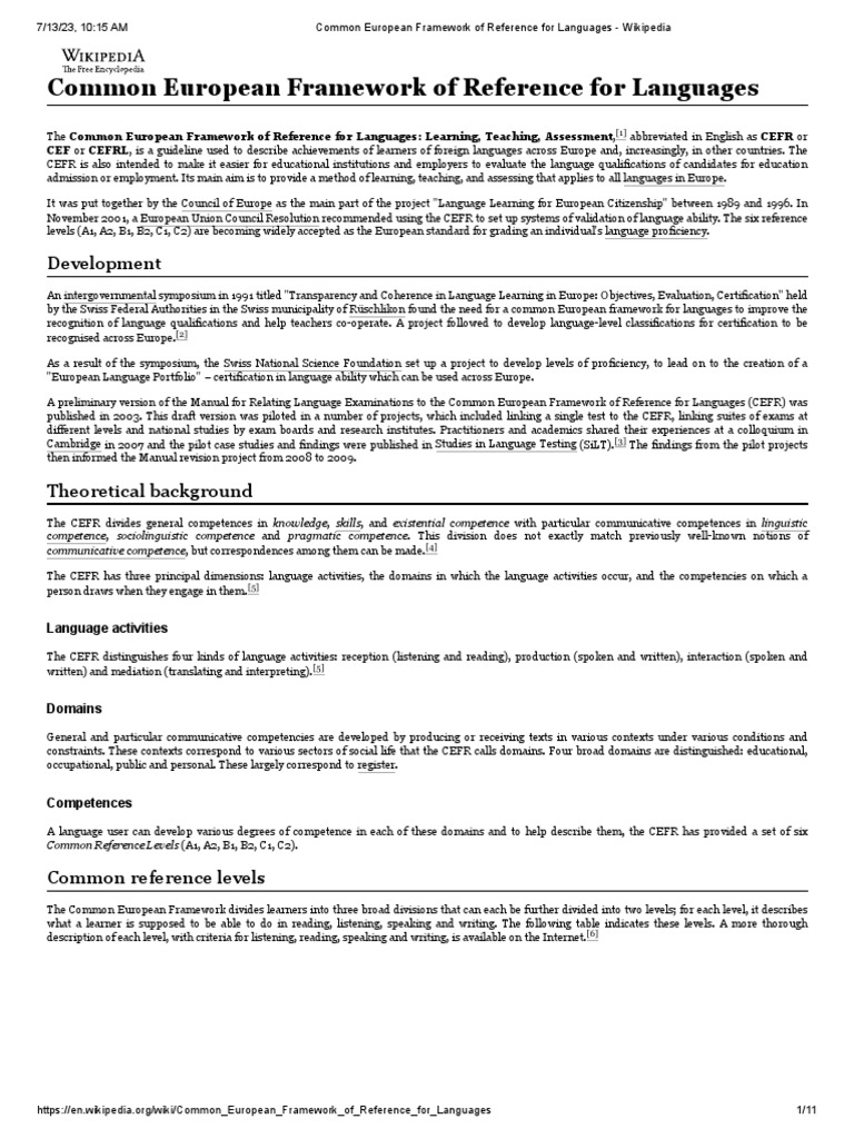 Common European Framework of Reference For Languages | PDF | Student ...