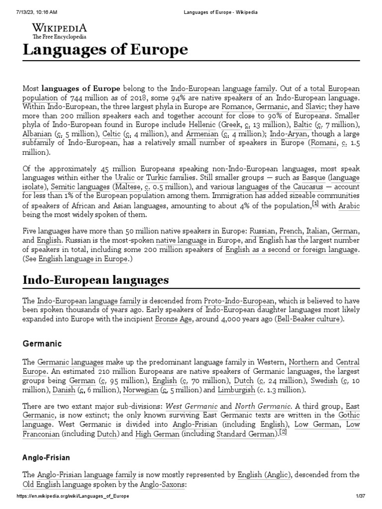 Languages of Europe | PDF | Languages Of Europe | German Language