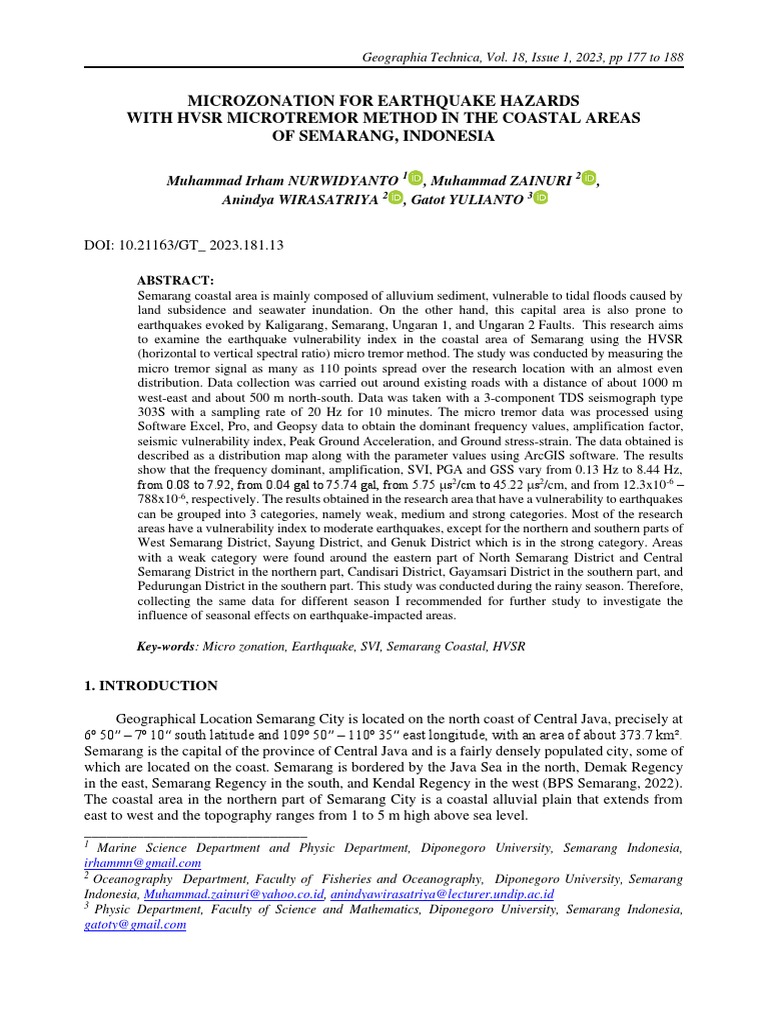 nurwidyanto-2023-MICROZONATION FOR EARTHQUAKE HAZARDS WITH HVSR MICROTREMOR METHOD IN THE ...