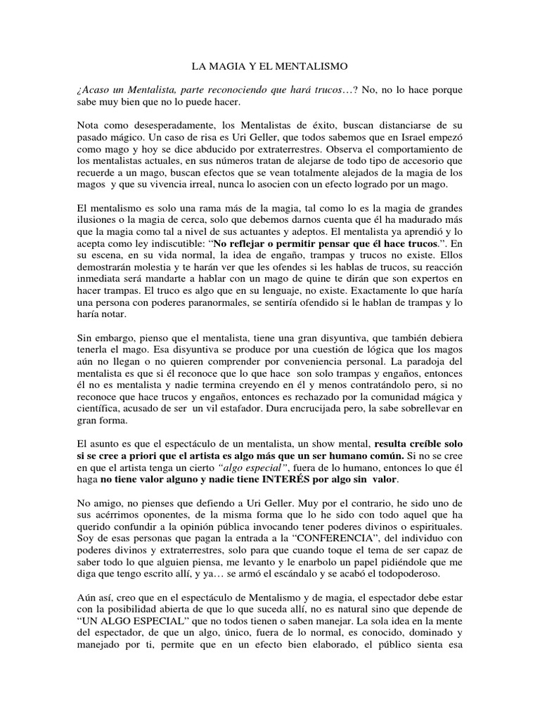 La Magia y El Mentalismo | PDF | Magia (Ilusion) | Mente