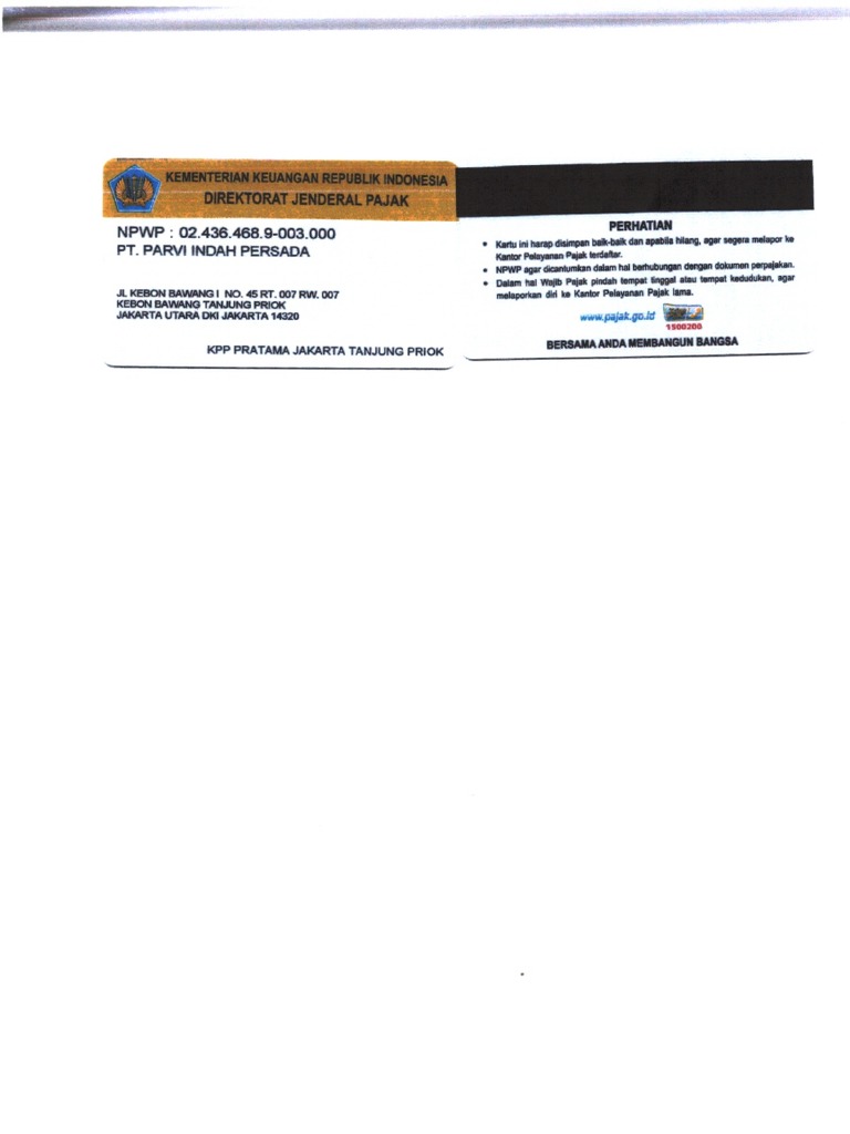 NPWP PT - Parvi Indah Persada | PDF