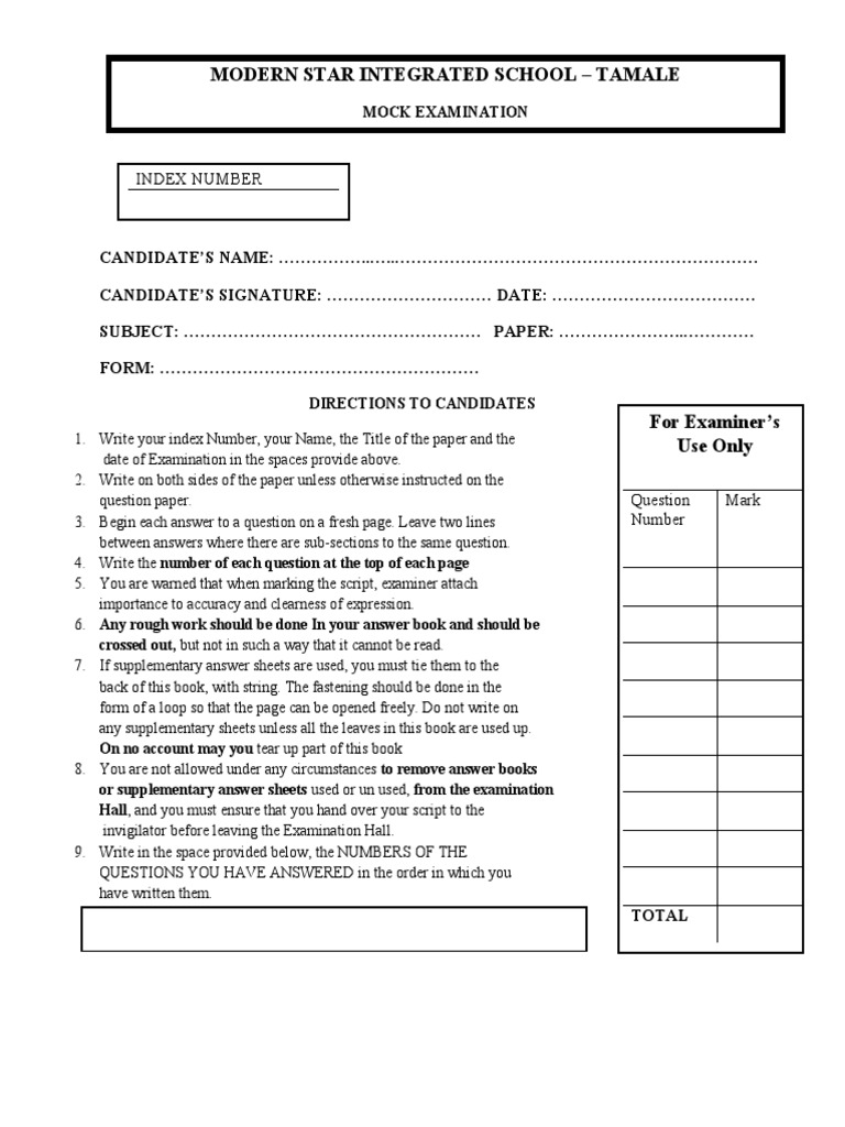 Mock Examination Answer Booklet | PDF | Career & Growth | Computers