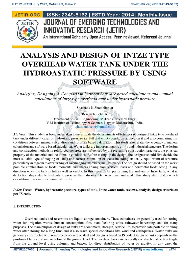 Analysis and Design of Intze Type Under The Hydrostatic Pressure by ...