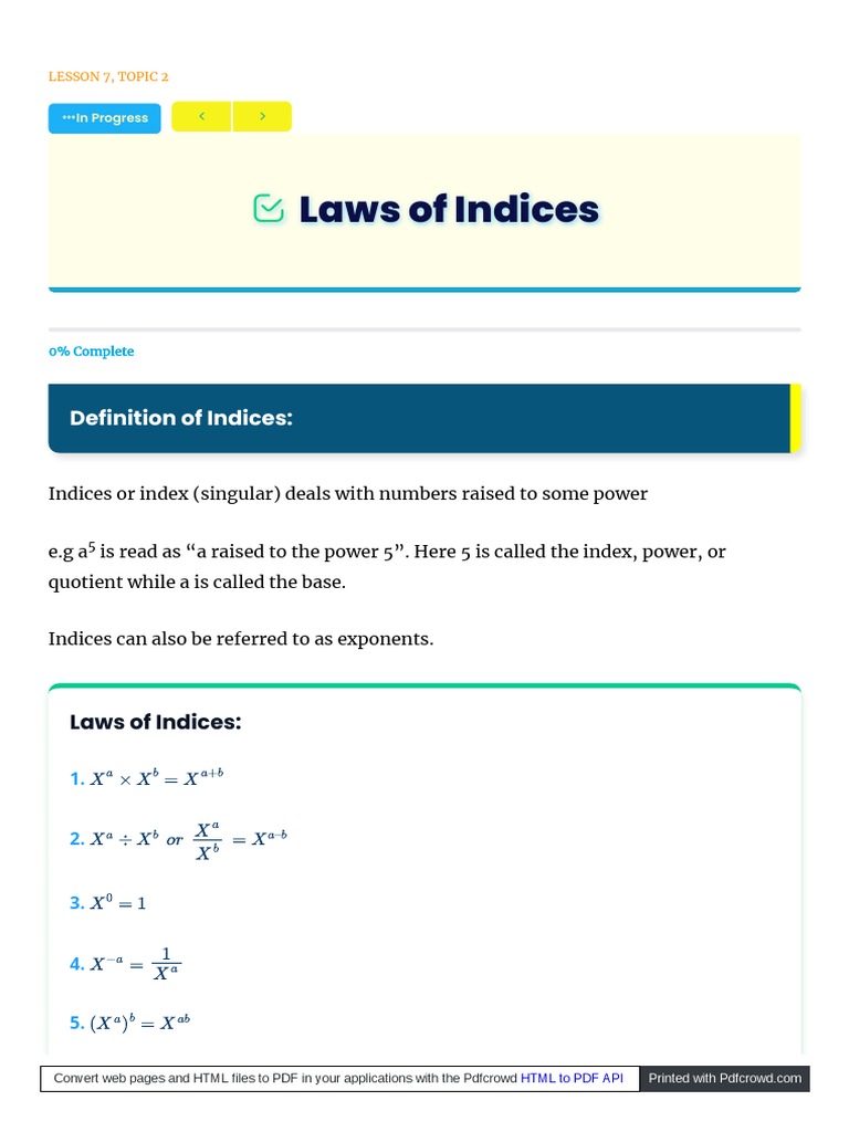 WWW Kofastudy Com Courses ss1 Maths 1st Term Lessons Indices | PDF