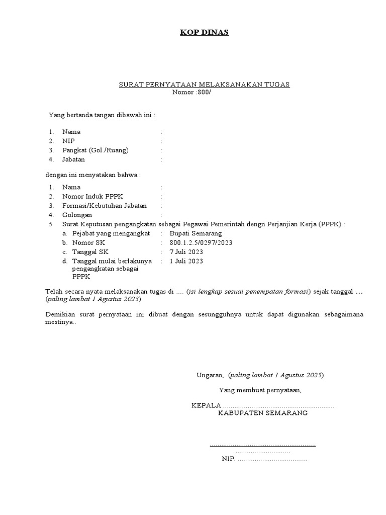 Format SPMT PPPK Teknis 2022 | PDF