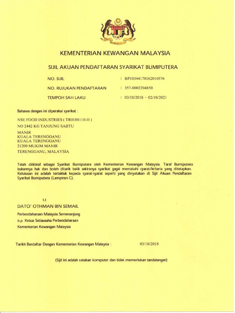 Mof & SSM - Nse Food Industries 2 | PDF