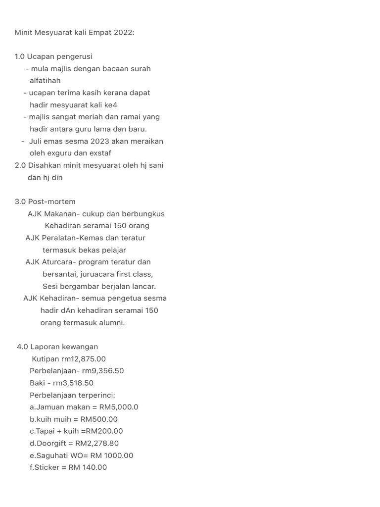 Minit Mesyuarat Kali Empat 2022 | PDF | Karier & Perkembangan | Gaya Hidup