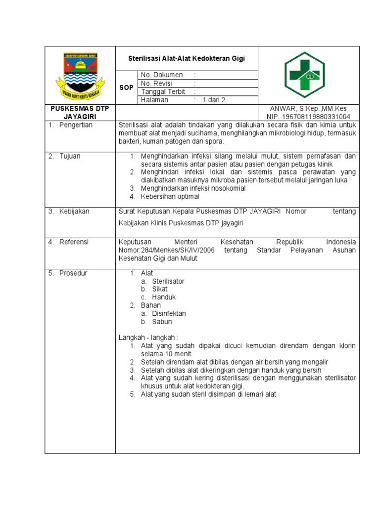 SOP-Sterilisasi-Alat-Alat-Kedokteran-Gigi Nia 2023 | PDF