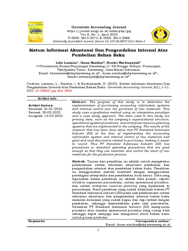 Sistem Informasi Akuntansi Dan Pengendalian Internal Atas Pembelian Bahan Baku PT SII | PDF