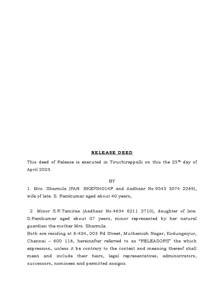 Release Deed - Mambalam | PDF | Private Law | Common Law