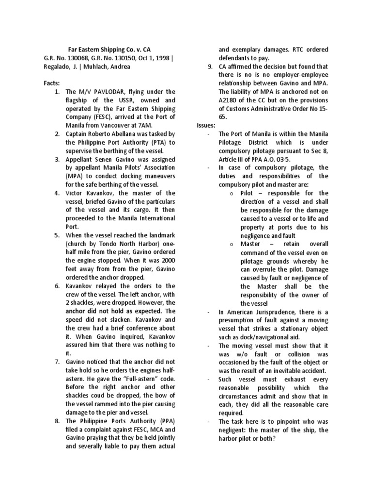 Torts - Set No 1 - Far Eastern Shipping v. CA - Muhlach | PDF | Legal Liability | Negligence