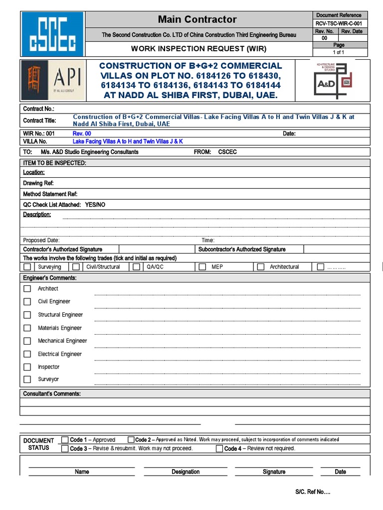 Work Inspection Request Form (WIR) APPROVED | PDF | Engineering | Real Estate