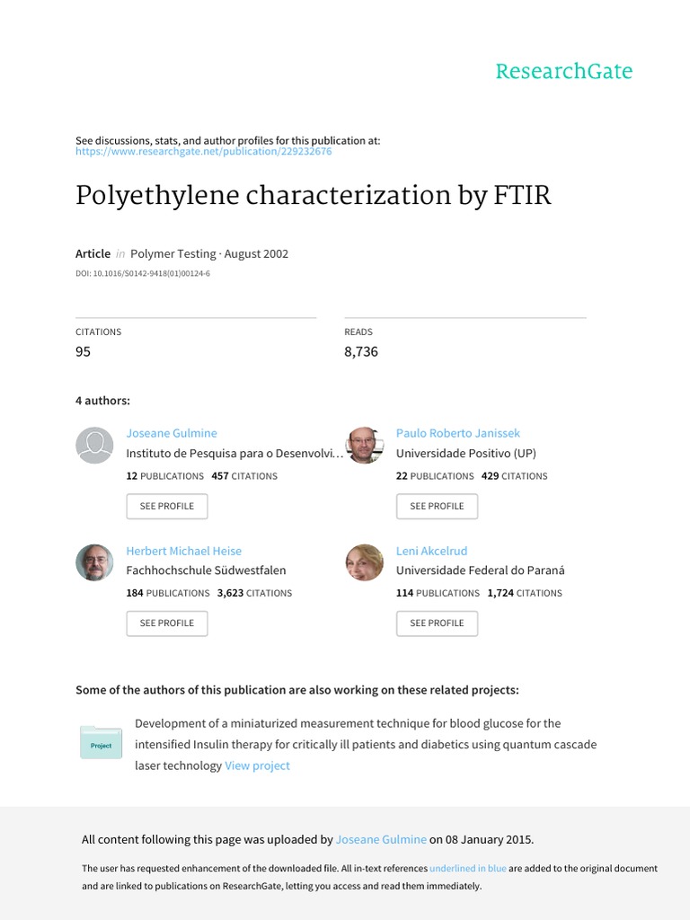 Polyethylene Characterization by FTIR | PDF | Spectroscopy | Applied ...