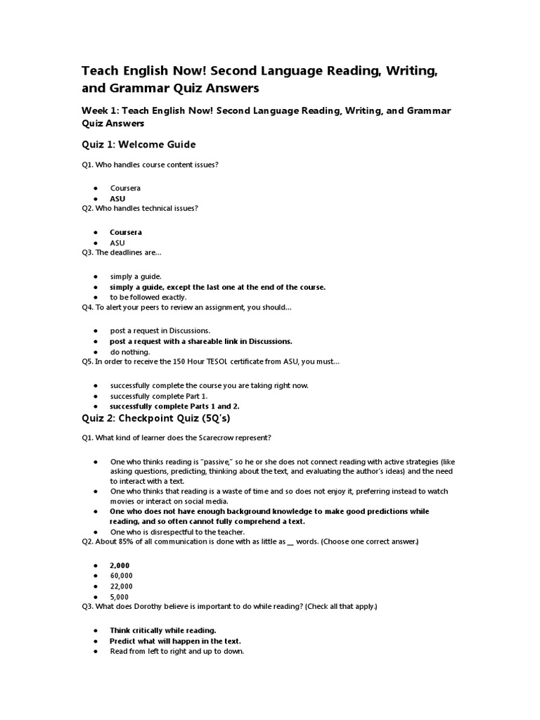 TEFL Answer | PDF | Reading Comprehension | Learning