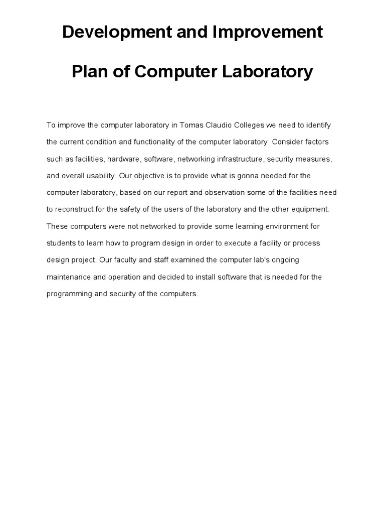Development and Improvement Plan of Computer Laboratory | PDF | Laboratories | Computer Hardware