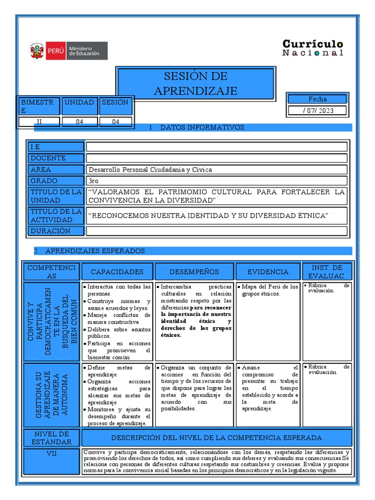 IV DPCC 3° SESIÓN 04 (UNIDAD 04) | PDF | Evaluación | Aprendizaje