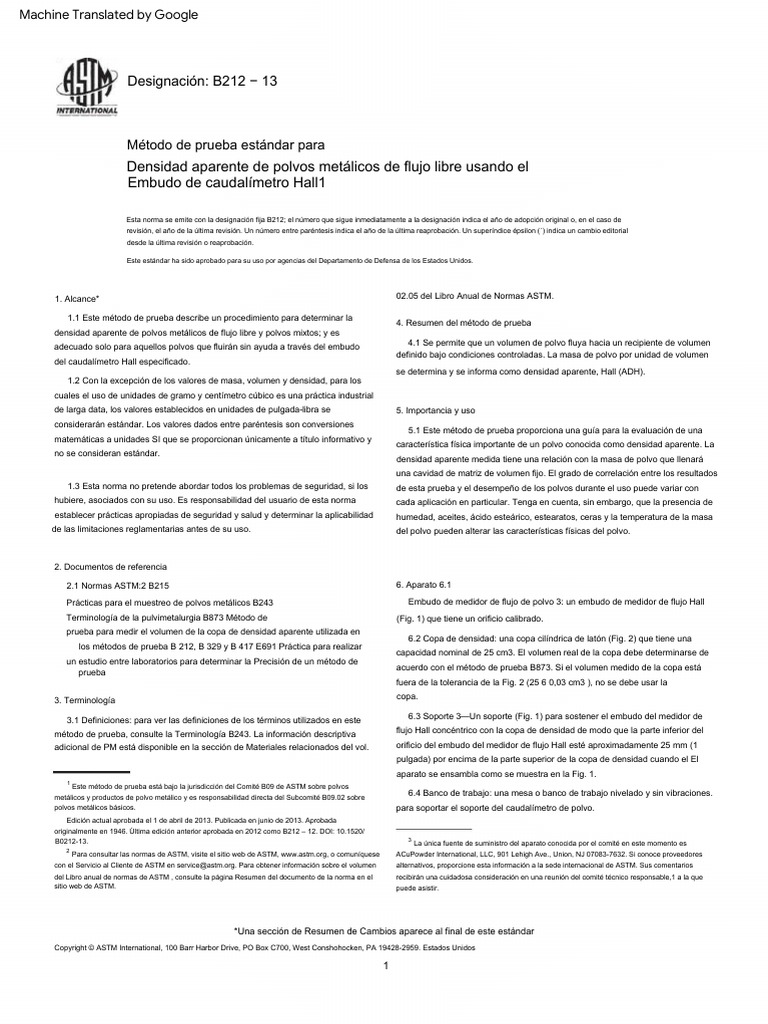 Astm B212-13 Es | PDF | Densidad | Balanza