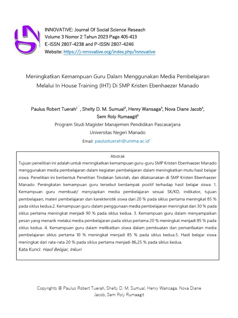 Meningkatkan Kemampuan Guru Dalam Menggunakan Media Pembelajaran Melalui in House Training (IHT ...