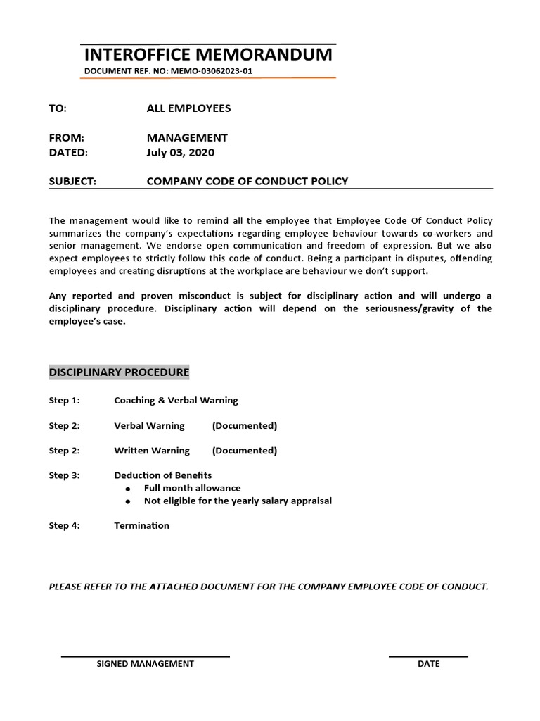 Memo-01062023-01 Code of Conduct | PDF