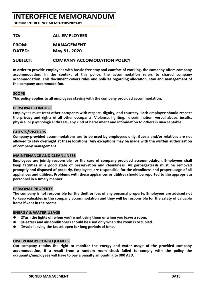 Company Accommodation Policy Memo | PDF | Injustice | Aggression