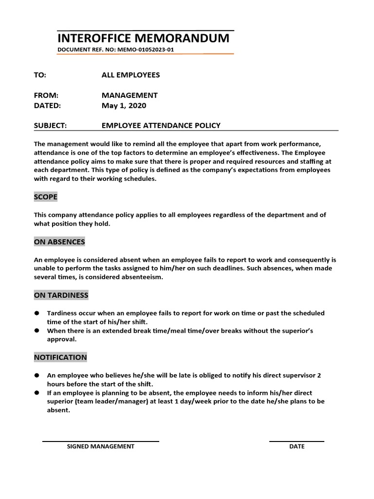 Memo-01052023-01 Attendance Policy | PDF