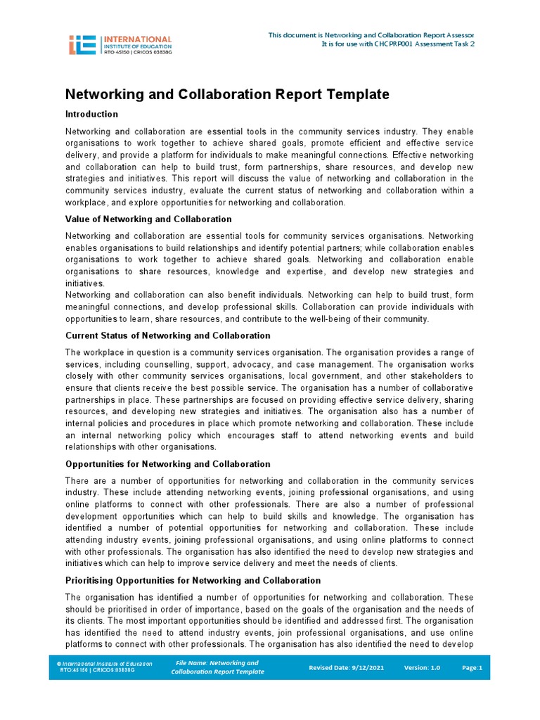 Networking and Collaboration Report Templatee | PDF | Collaboration | Community