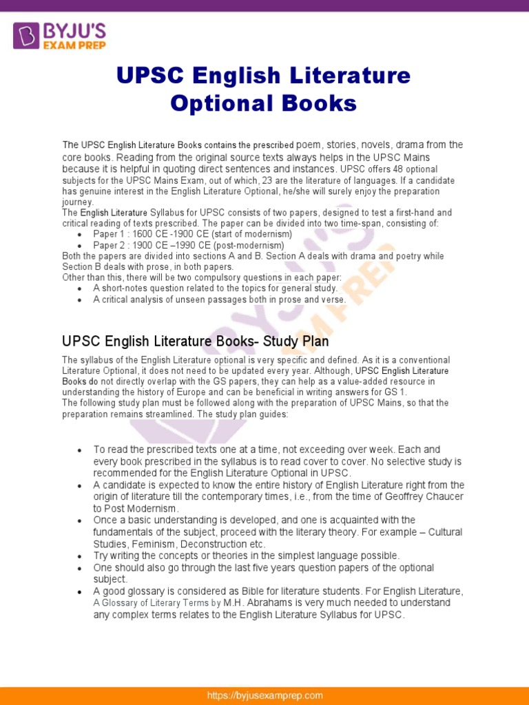 Upsc English Literature Optional | PDF | English Literature | English Language