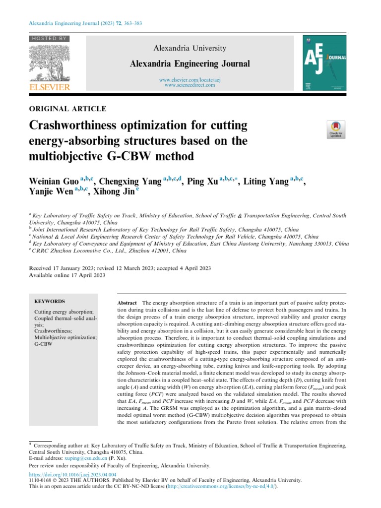 Crashworthiness Optimization For Cutting Energy-Absorbing Structures Based On The Multiobjective ...