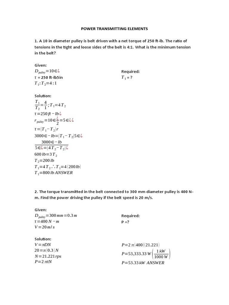 Power Transmitting Elements | PDF | Belt (Mechanical) | Torque