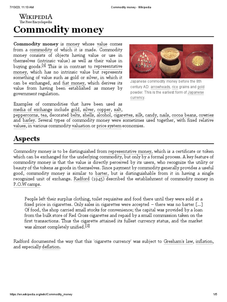 Commodity Money | PDF | Money | Macroeconomics