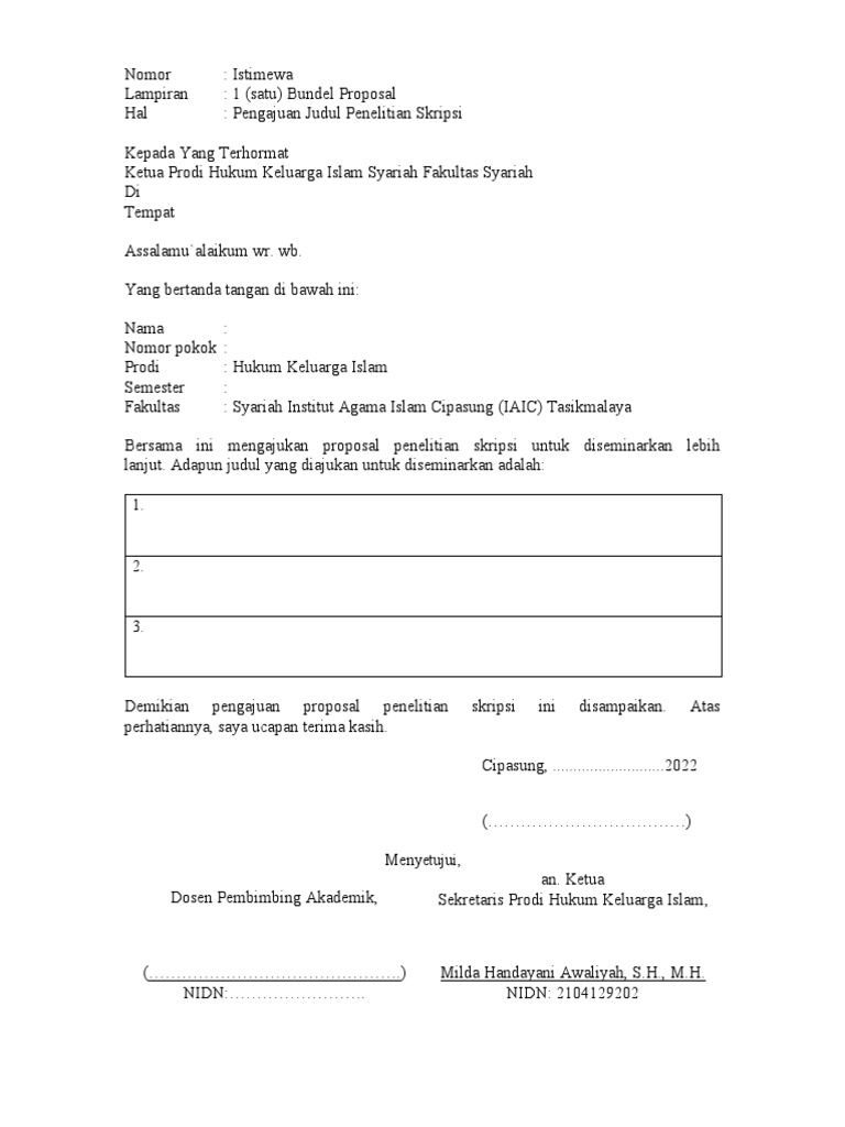 Template Pengajuan Judul Proposal HKI | PDF