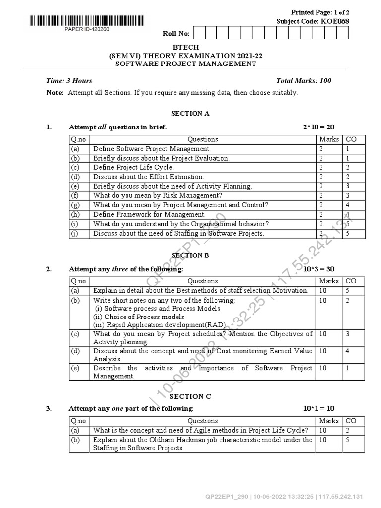 Software Project Management Exam Paper | PDF | Project Management ...